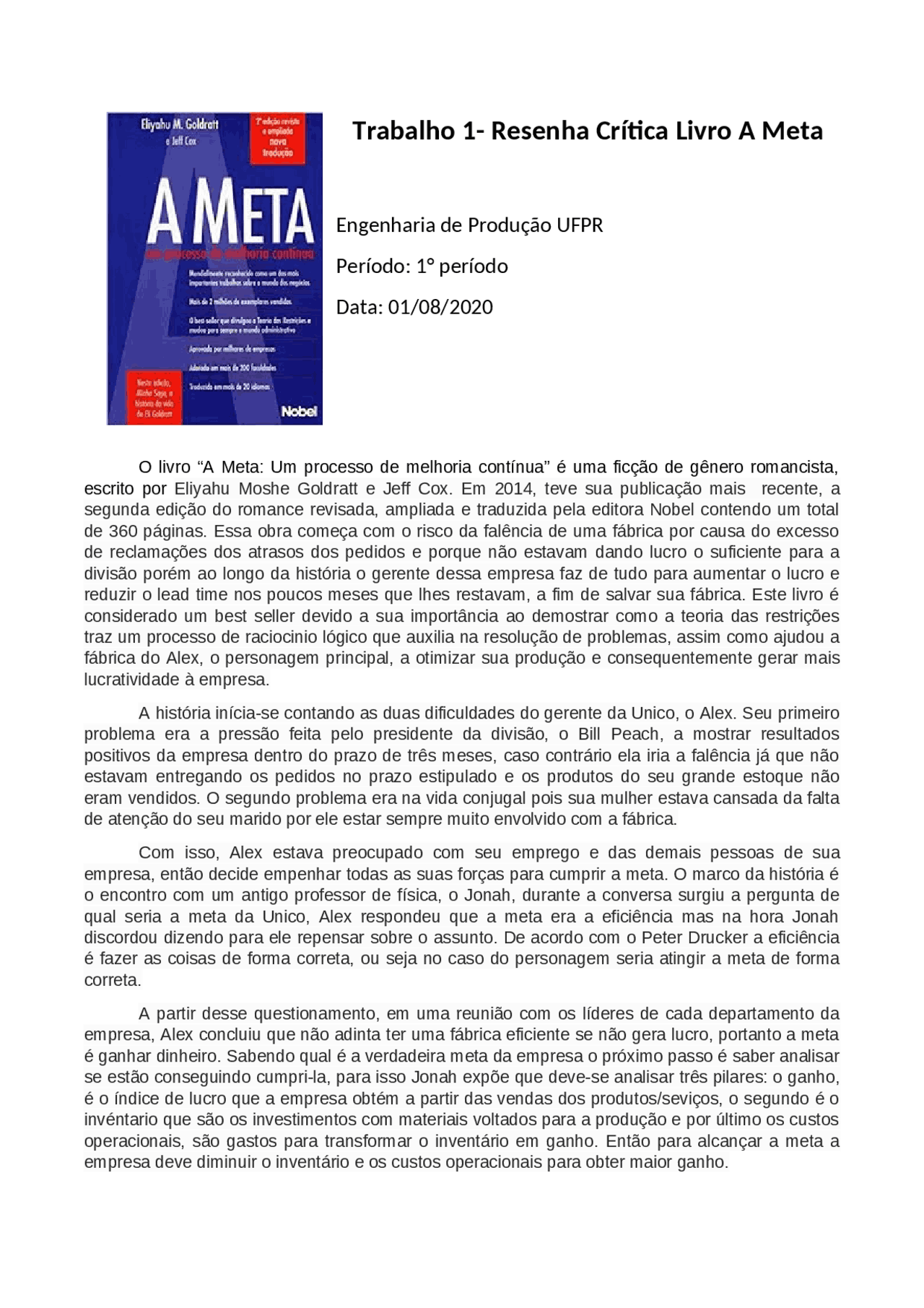 Resenha do livro A Meta - Docsity