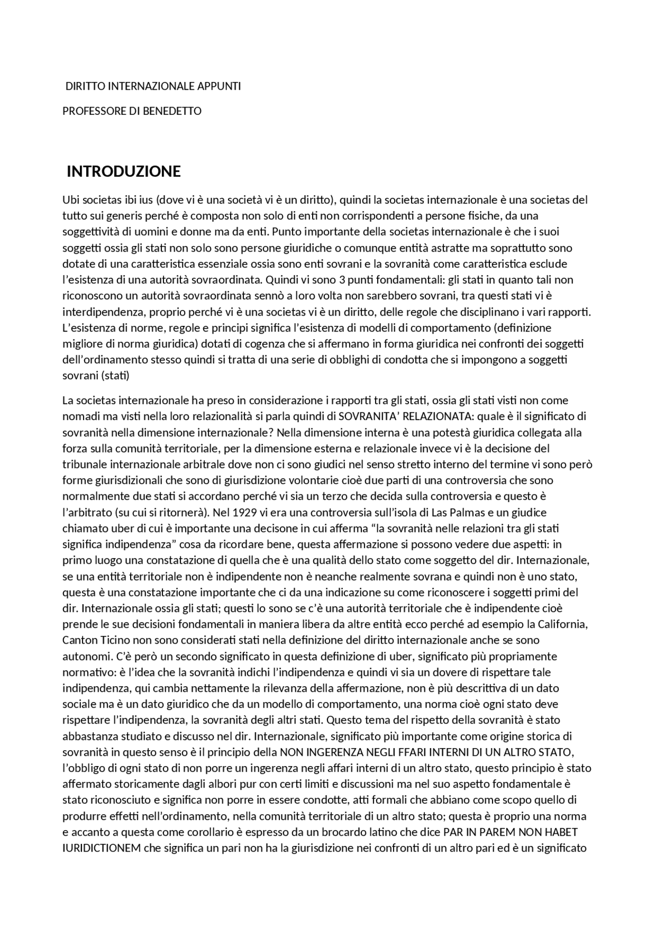 Appunti Diritto Internazionale Prof Di Benedettounisalento Appunti