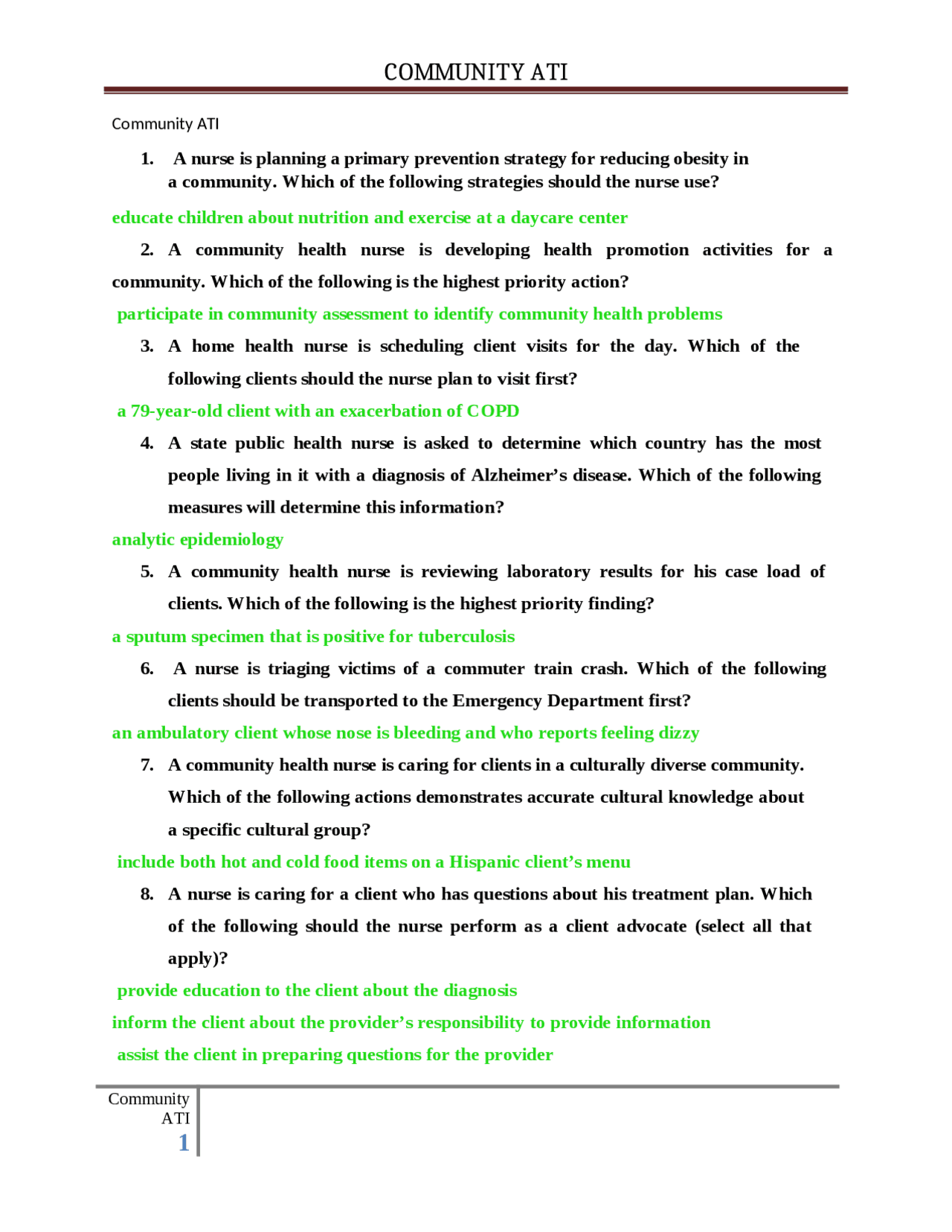 Community ATI Latest Exam | Exams Nursing | Docsity