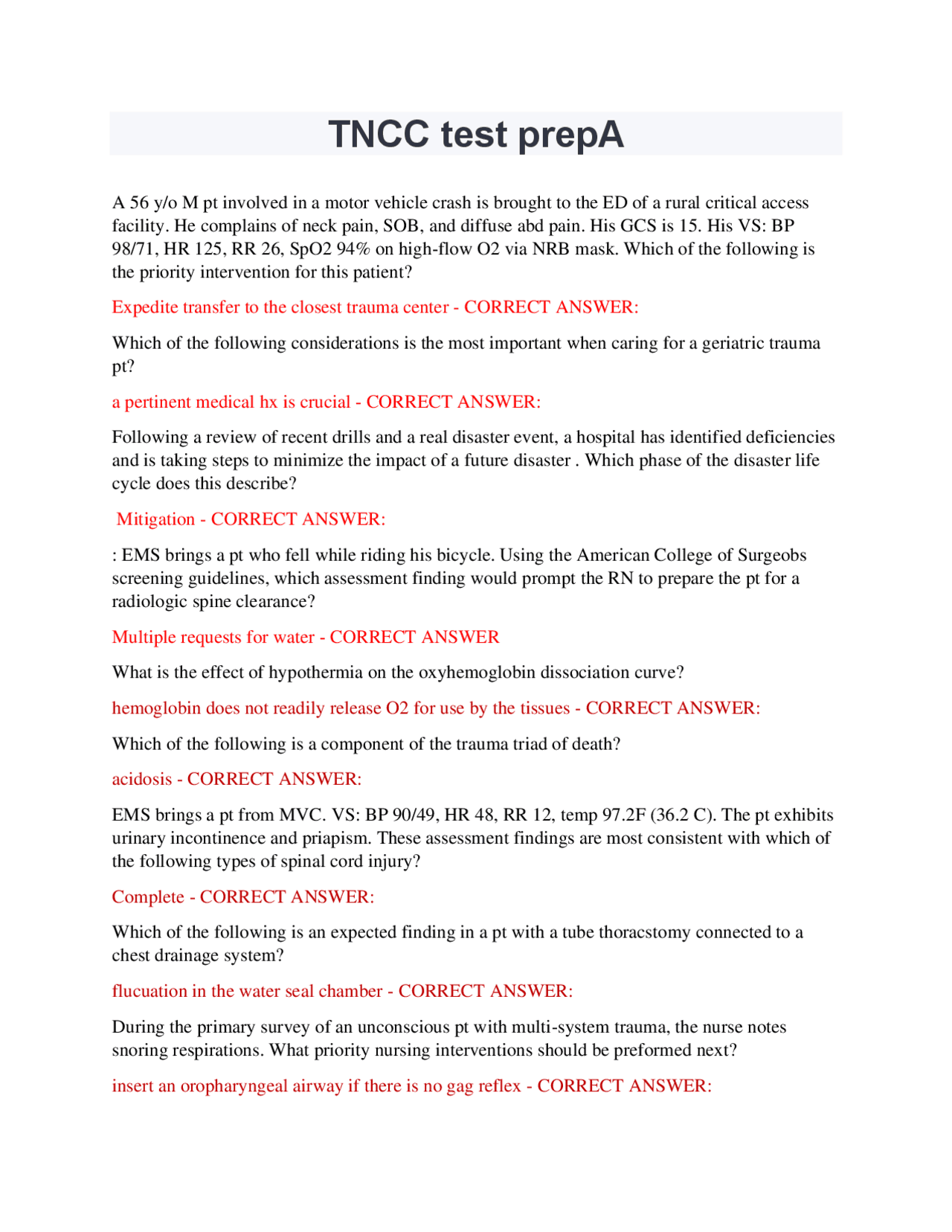 TNCC test prep A (Latest 2022/2023) TNCC test prepA | Exams Nursing ...