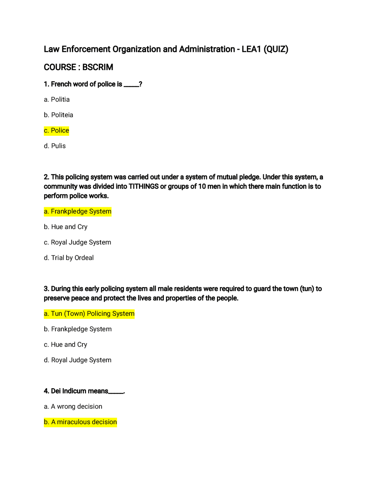 Law Enforcement Organization and Administration(LEA1) QUIZ | Quizzes ...