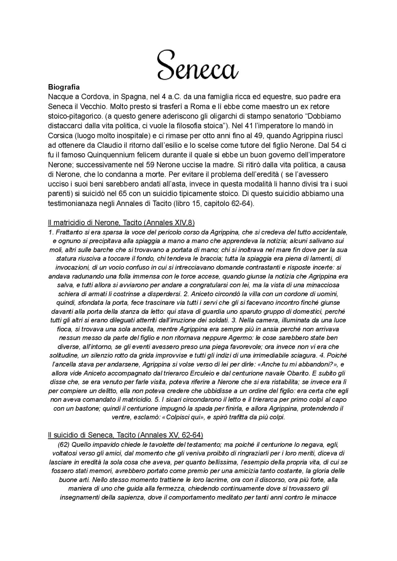 La Filosofia di Seneca: Vita e Opere | Appunti di Latino | Docsity