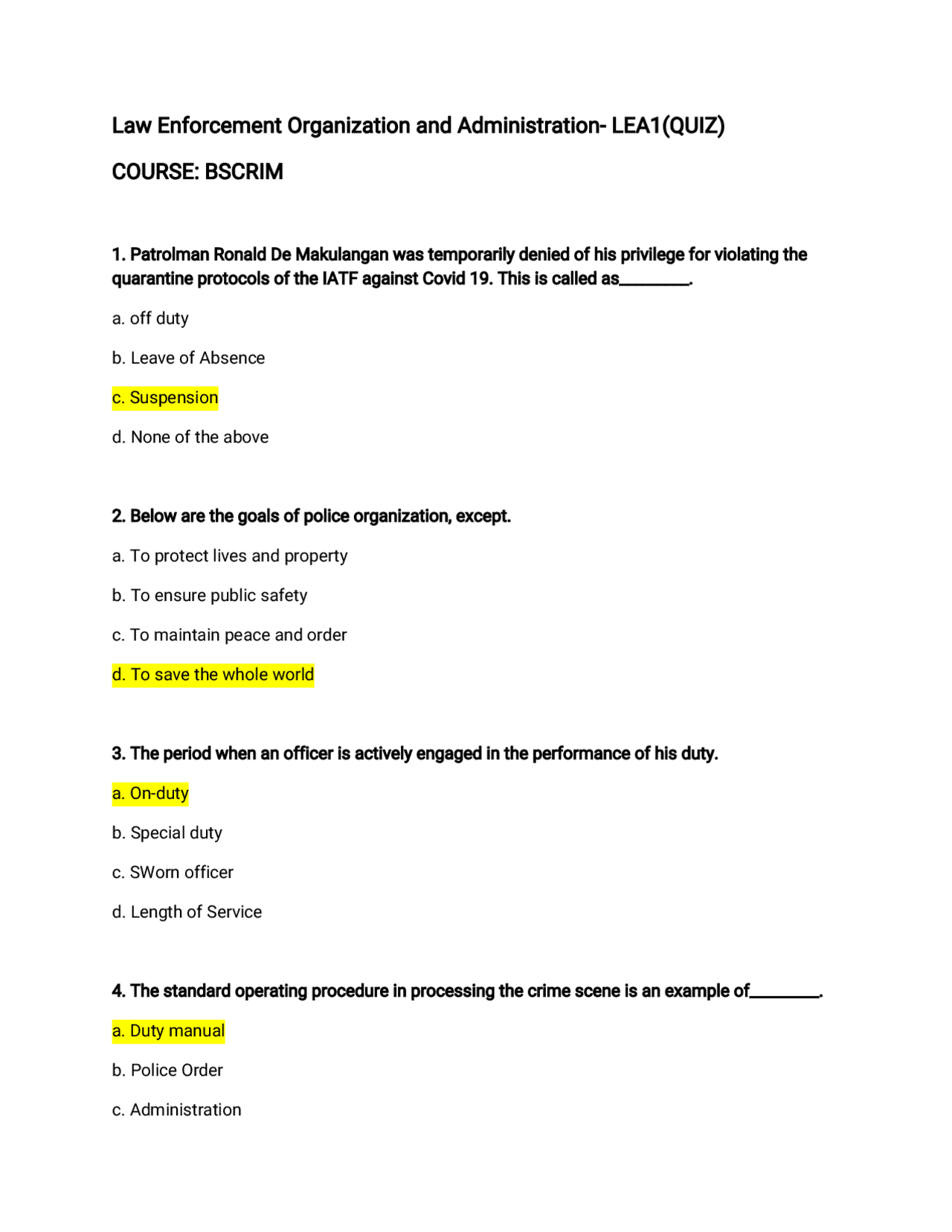 Law Enforcement Organization and Administration(LEA1 QUIZ) | Quizzes ...