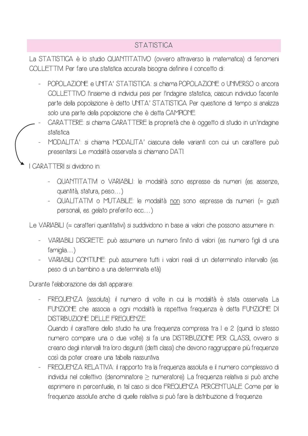 Schema di STATISTICA | Schemi e mappe concettuali di Matematica | Docsity