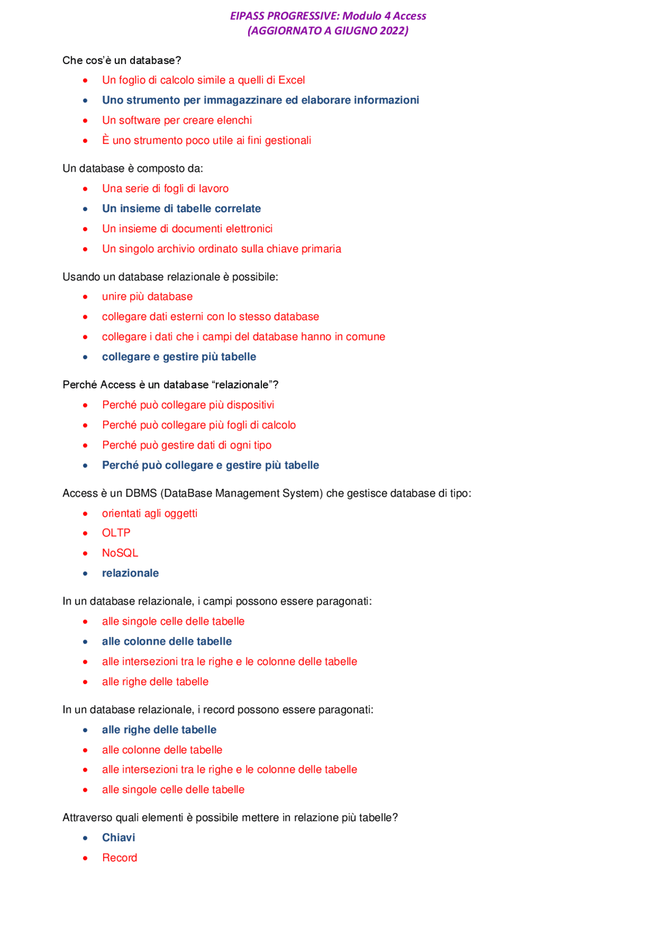 Eipass Progressive Modulo 4 Access Prove Desame Di Informatica