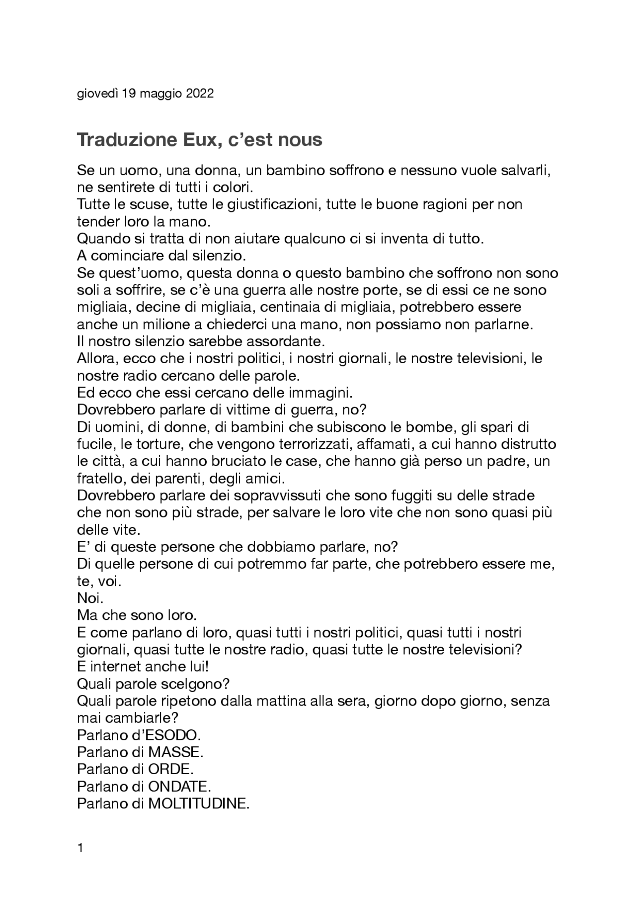 Traduzione Eux c’est nous Pennac | Traduzioni di Lingua Francese - Docsity