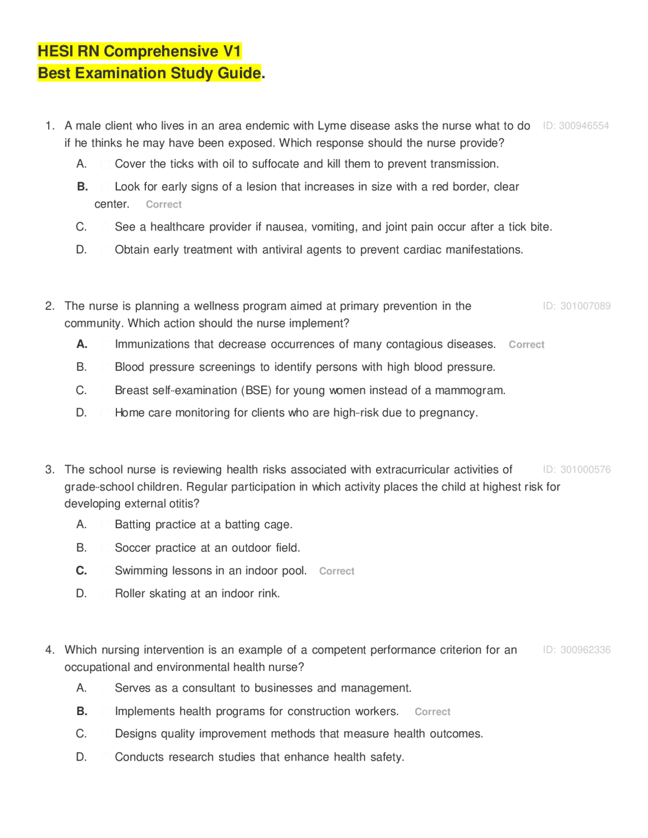 HESI RN Comprehensive V1 | Exams Nursing | Docsity