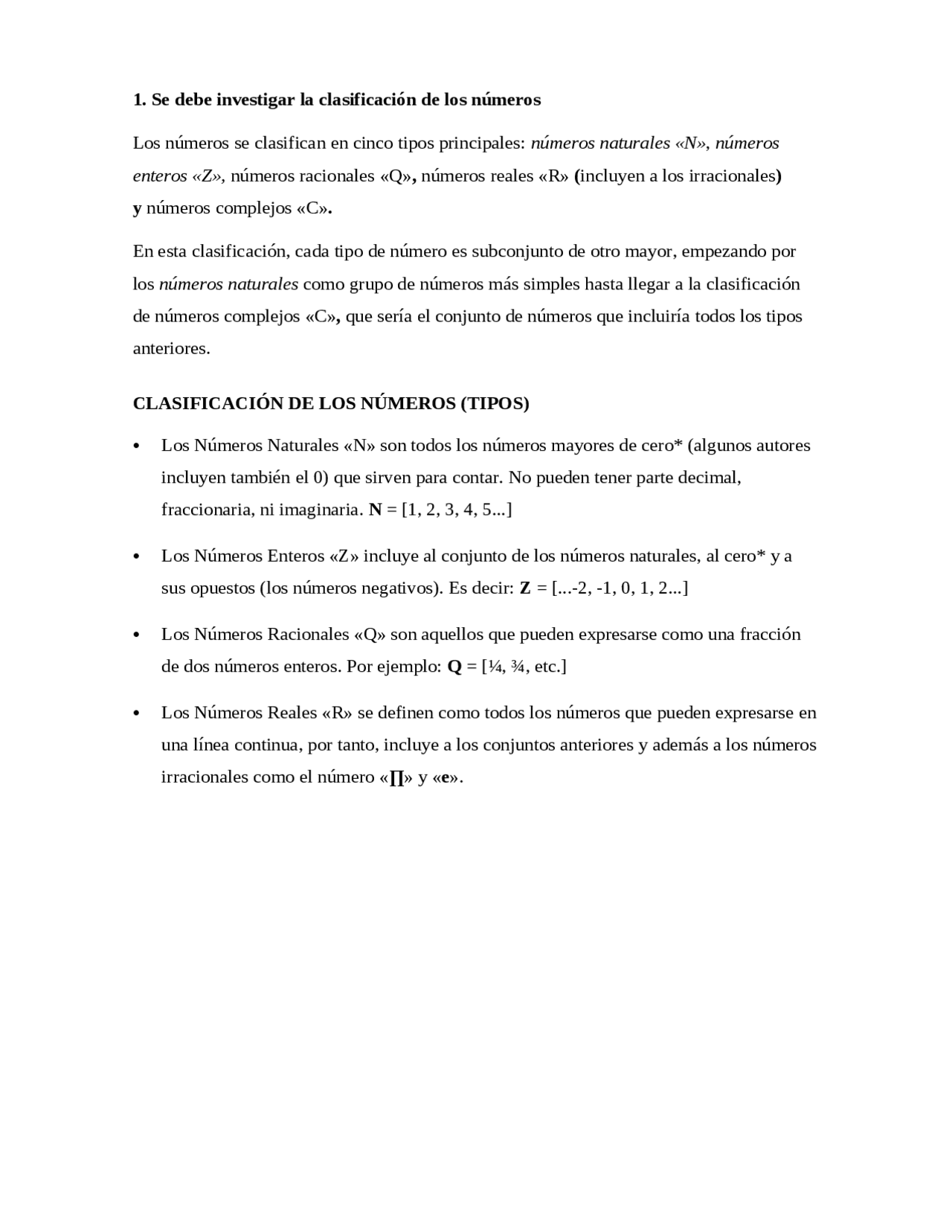 Clasificación De Los Números Resúmenes De Matemáticas Docsity