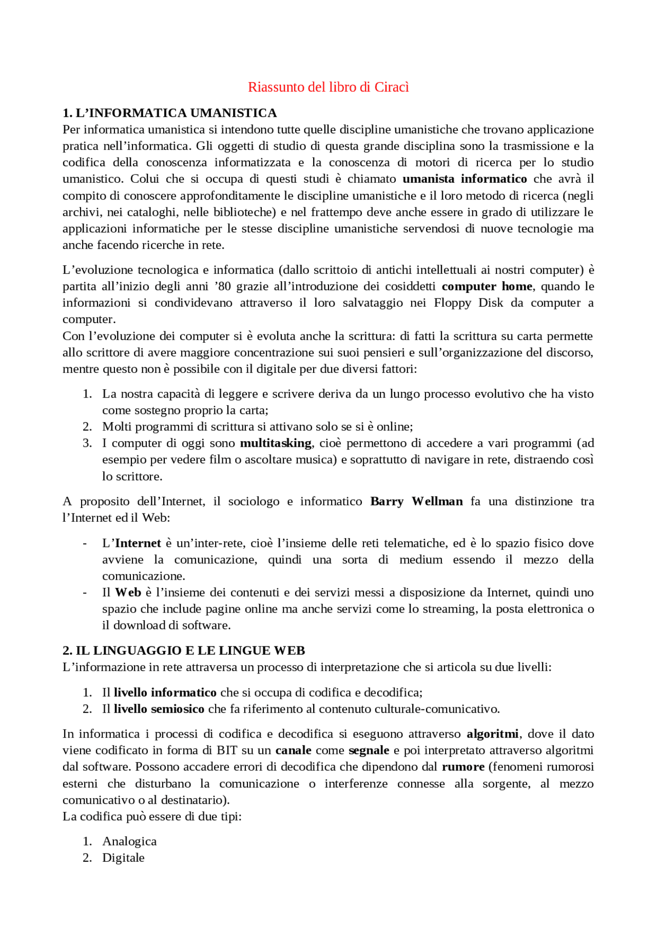 Sintesi Del Libro Di Fabio Ciracì Informatica Per Le Scienze Umane