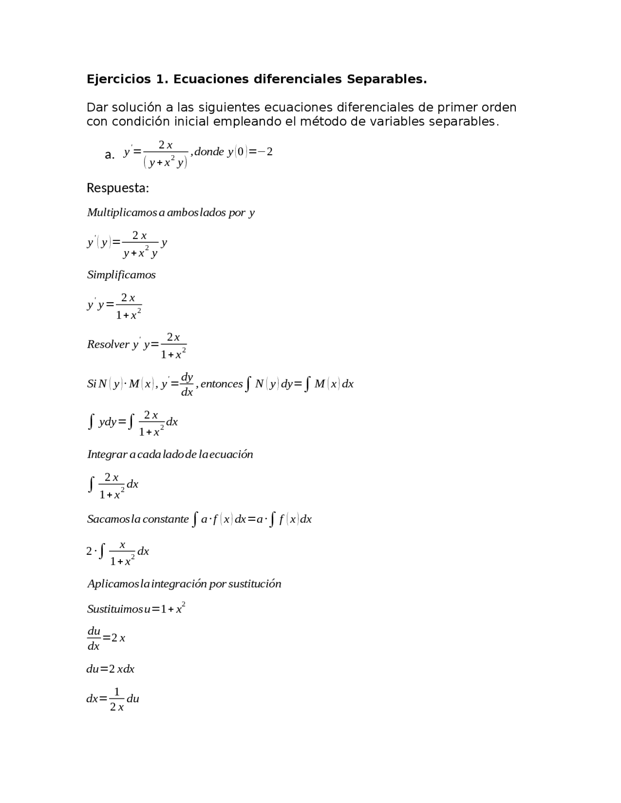 Ecuaciones diferenciales separables y homogeneas | Ejercicios de Ecuaciones Diferenciales | Docsity