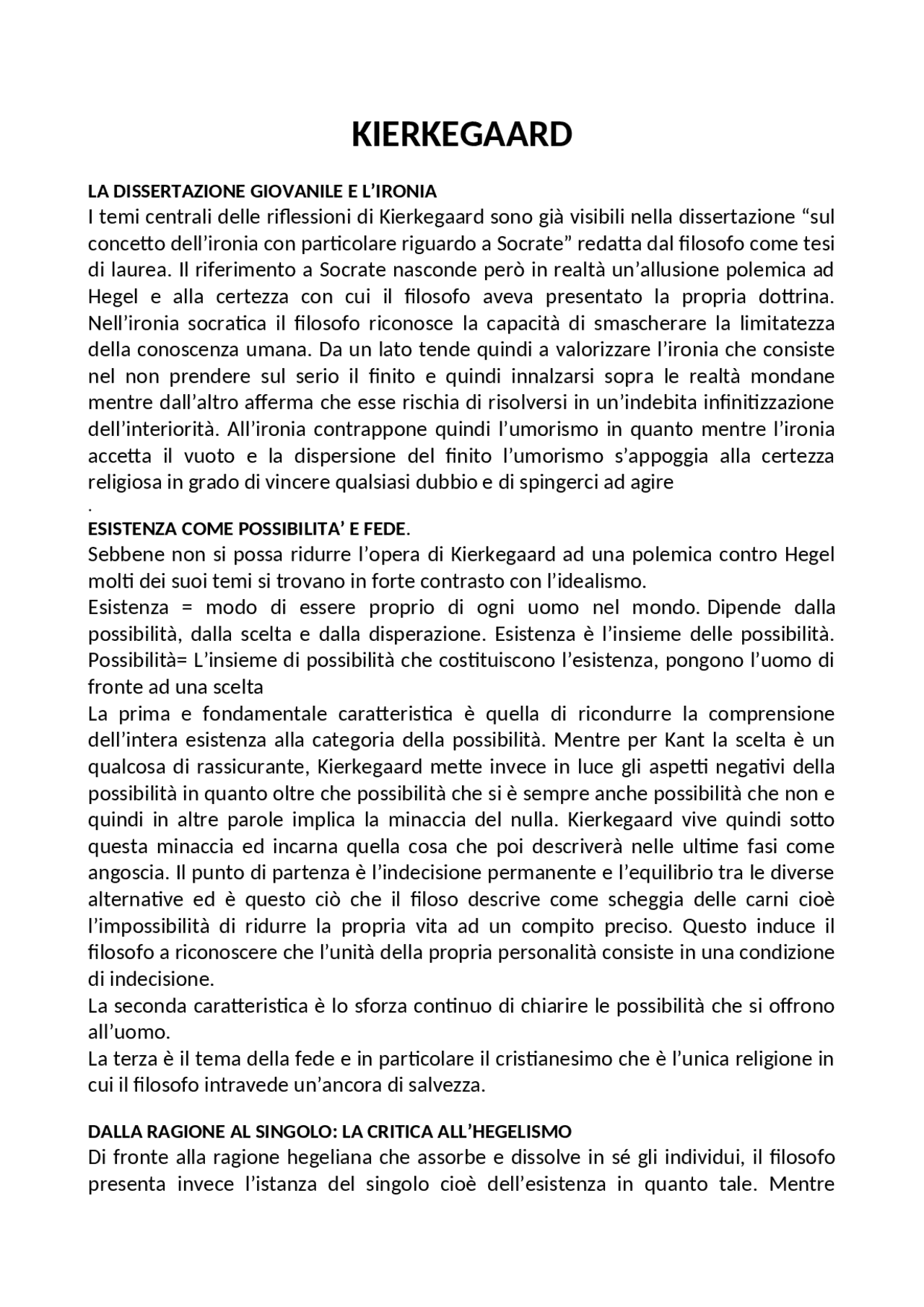 Kierkegaard Appunti Di Filosofia Docsity