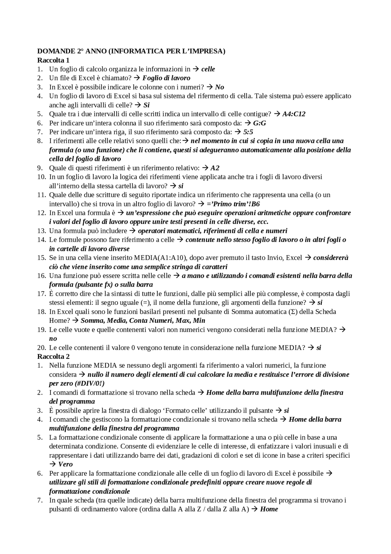 Domande Risposte Informatica Per Limpresa Prove Desame Di