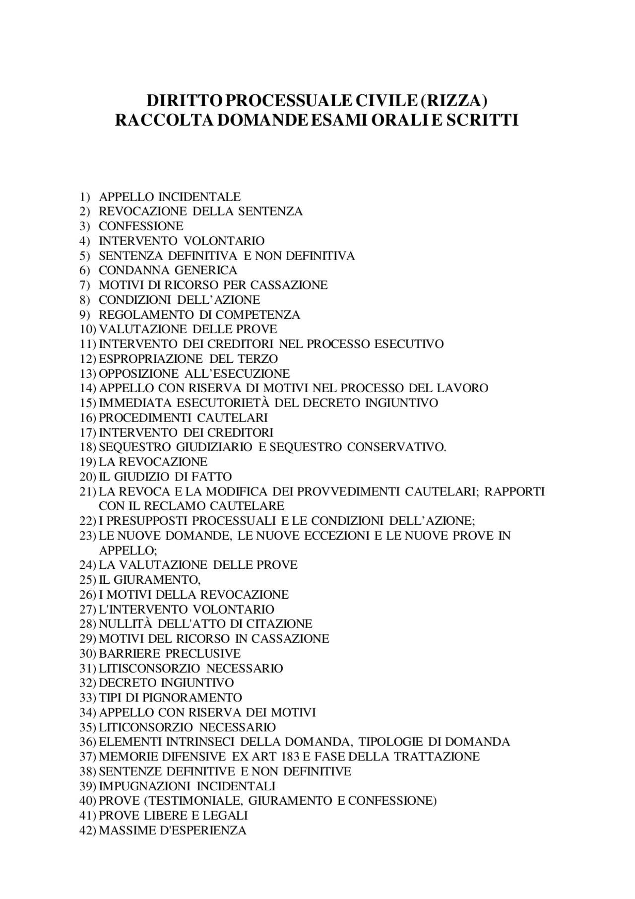 Diritto Processuale Civile Es Di Domande Prove Desame Di Diritto