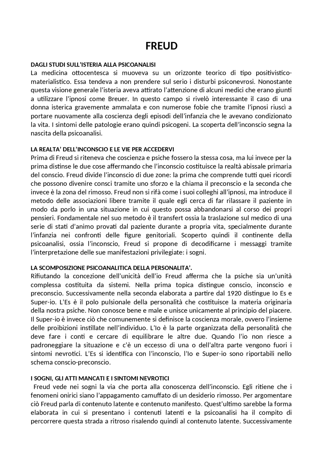 Freud Appunti Di Filosofia Docsity