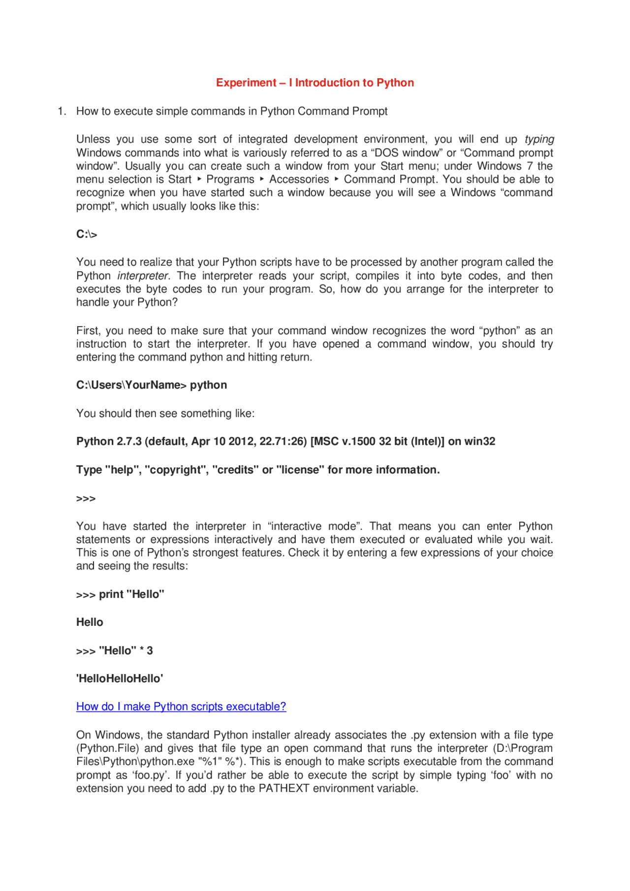 lab manual for programming with python lab | Study notes Programming ...