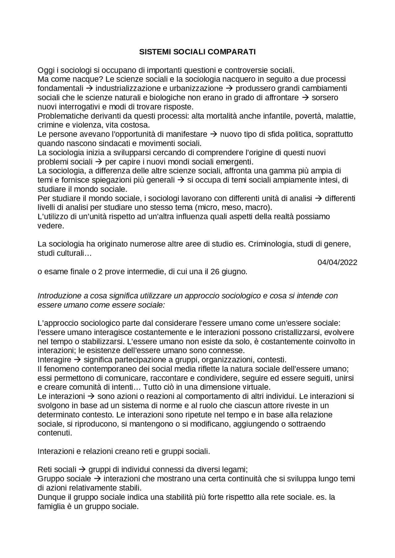Appunti Sistemi Sociali Comparati Modulo I E Ii Docsity
