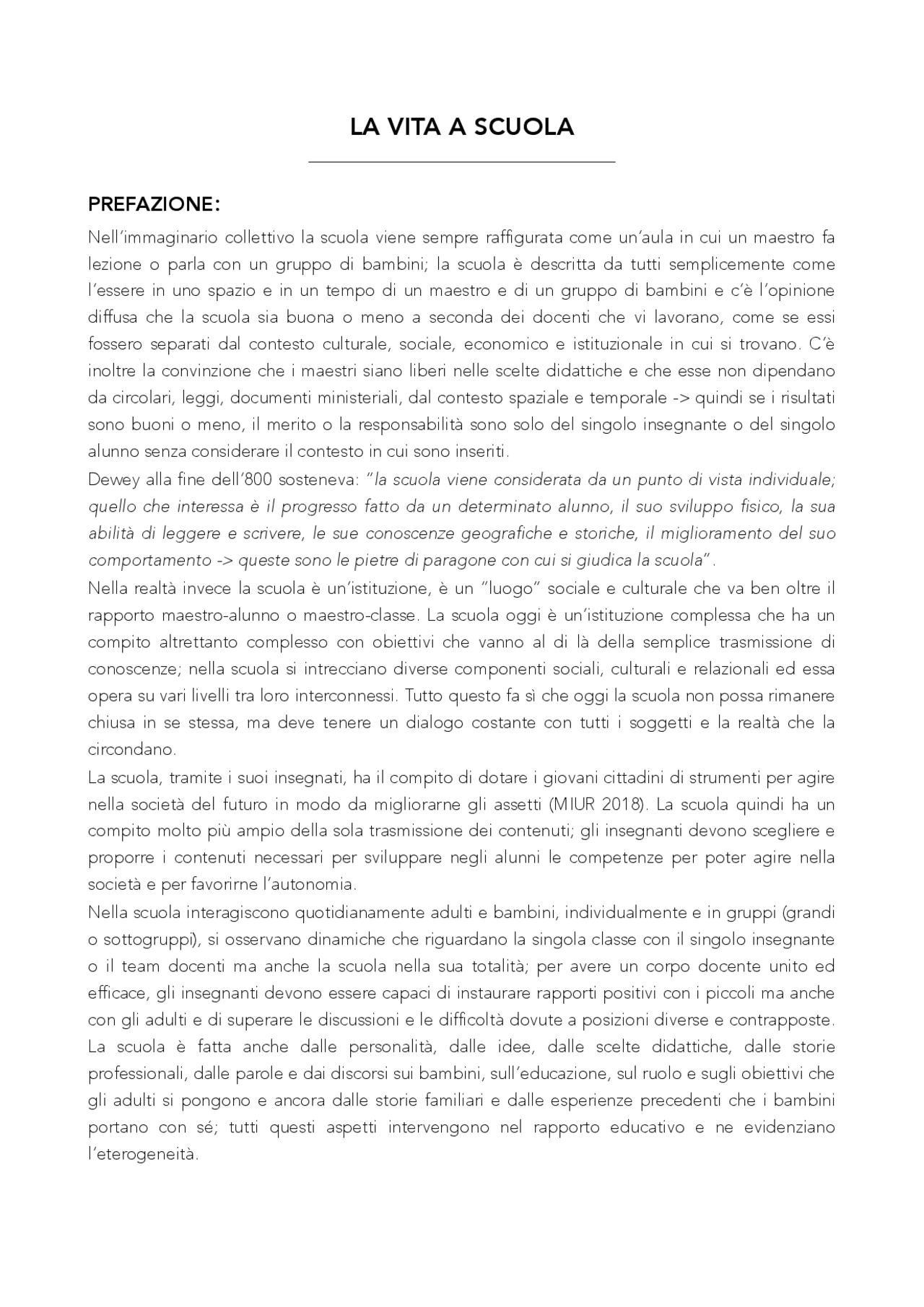 La vita a scuola, riassunto - Docsity