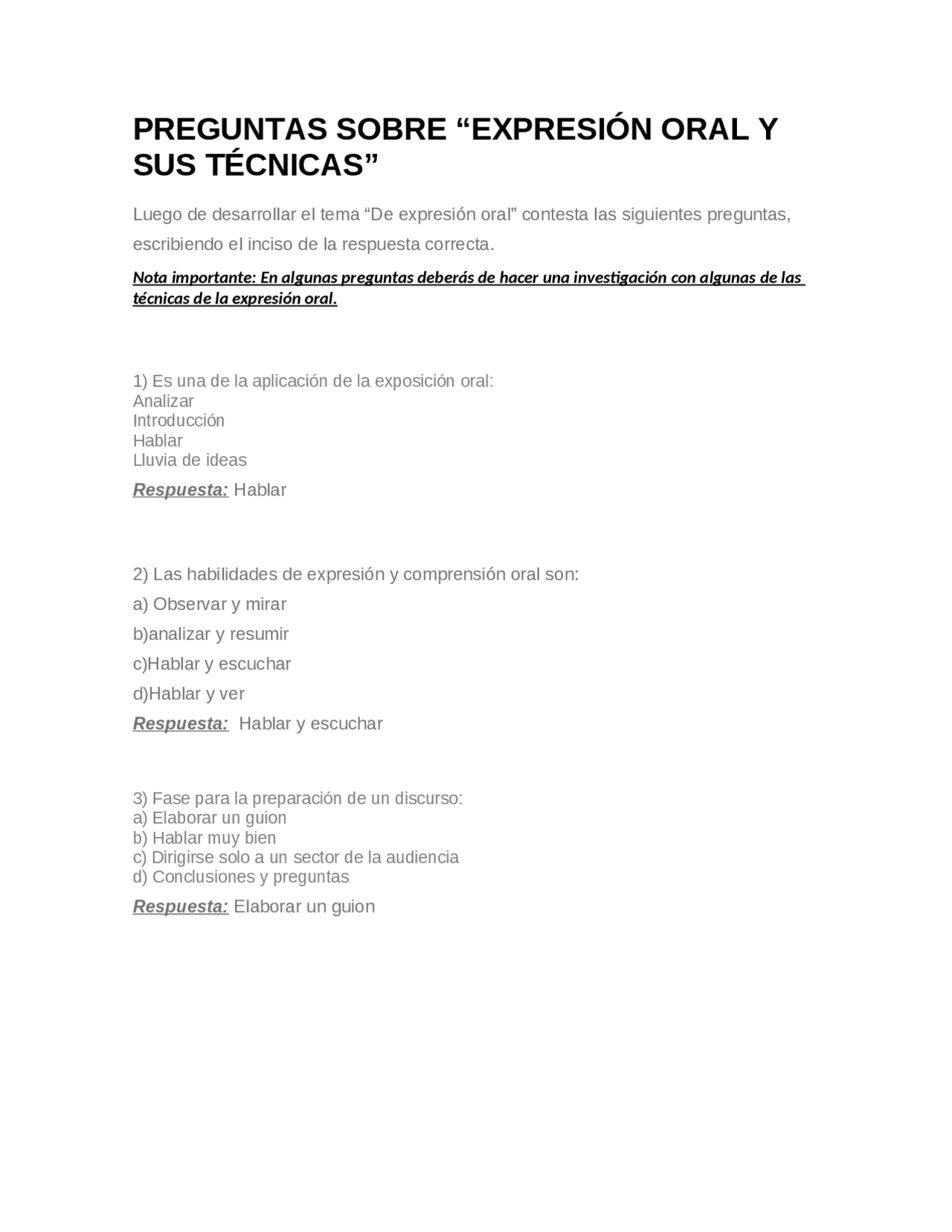 Preguntas sobre Expresión Oral y sus Técnicas: Respuestas Correctas ...