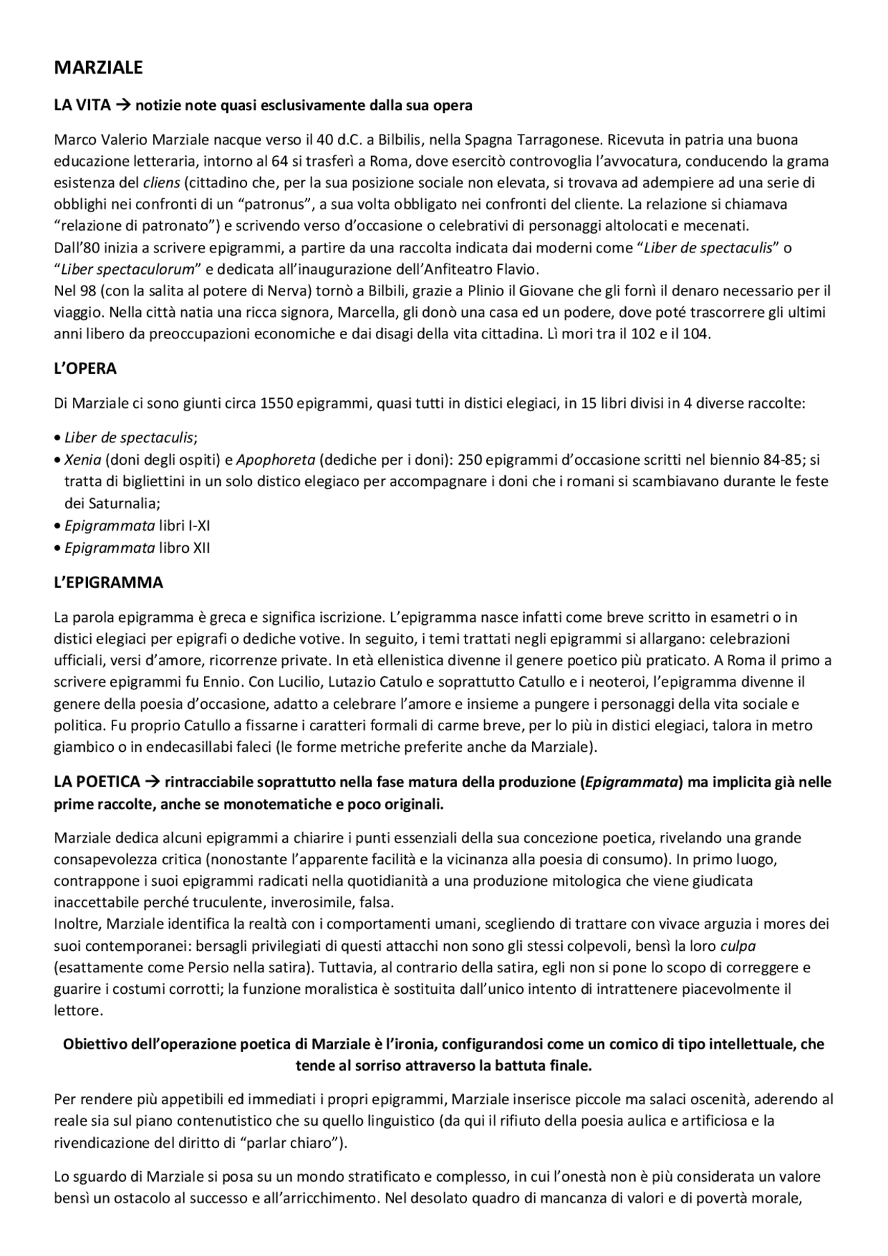 La vita e l'opera di Marziale | Appunti di Latino | Docsity