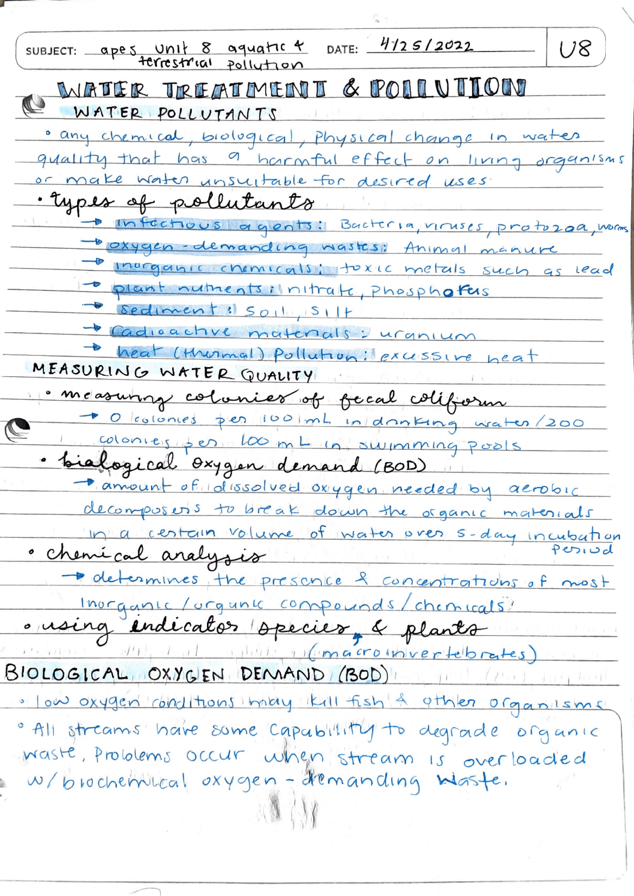 APES 8.1 notes water toxicity and more | Study notes Environmental ...