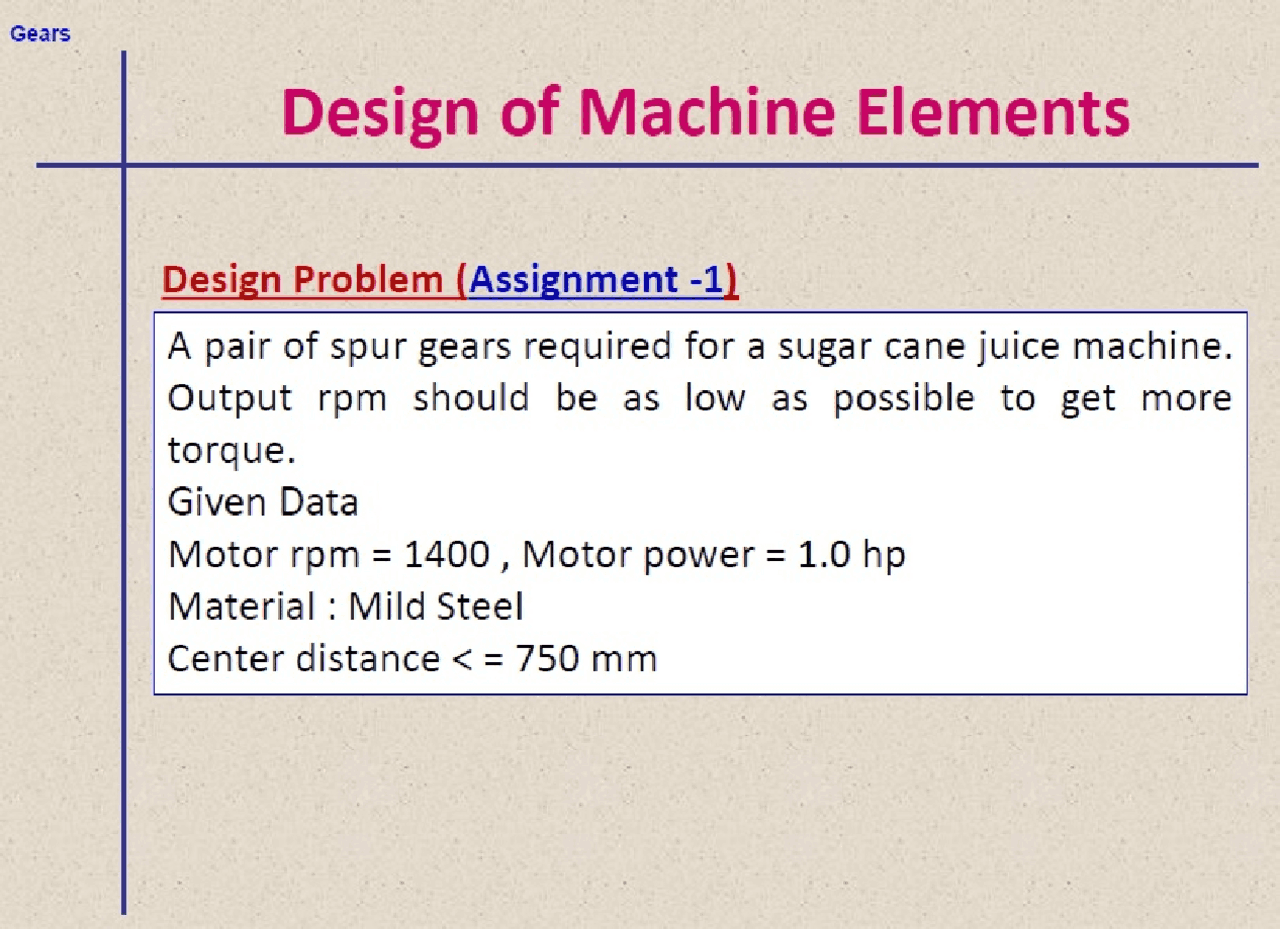 Spur Gear Design Problem Solution | Assignments Machine Design | Docsity