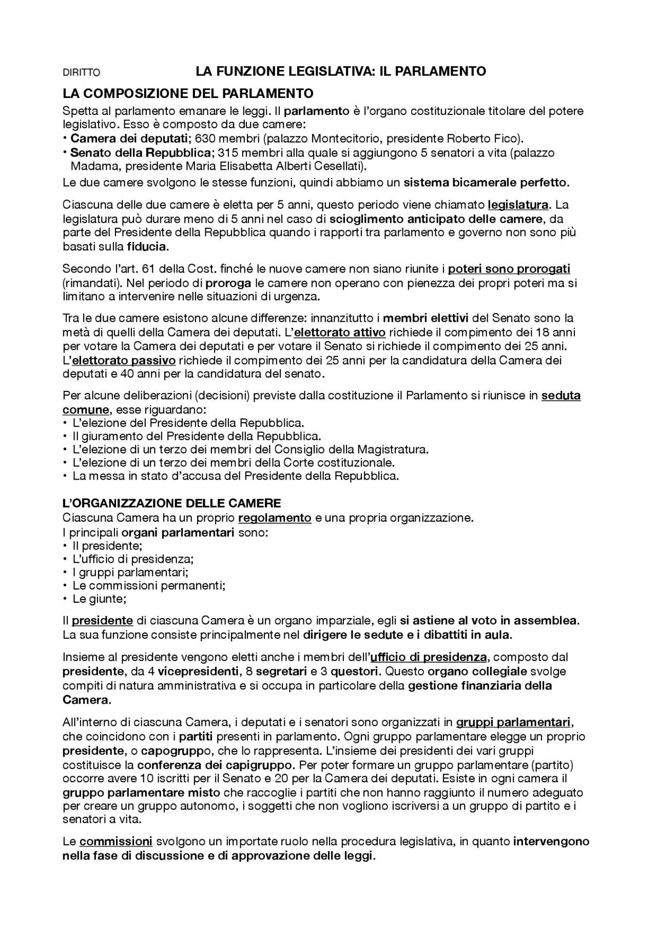 Il Parlamento Iterlegis Appunti Di Diritto Docsity