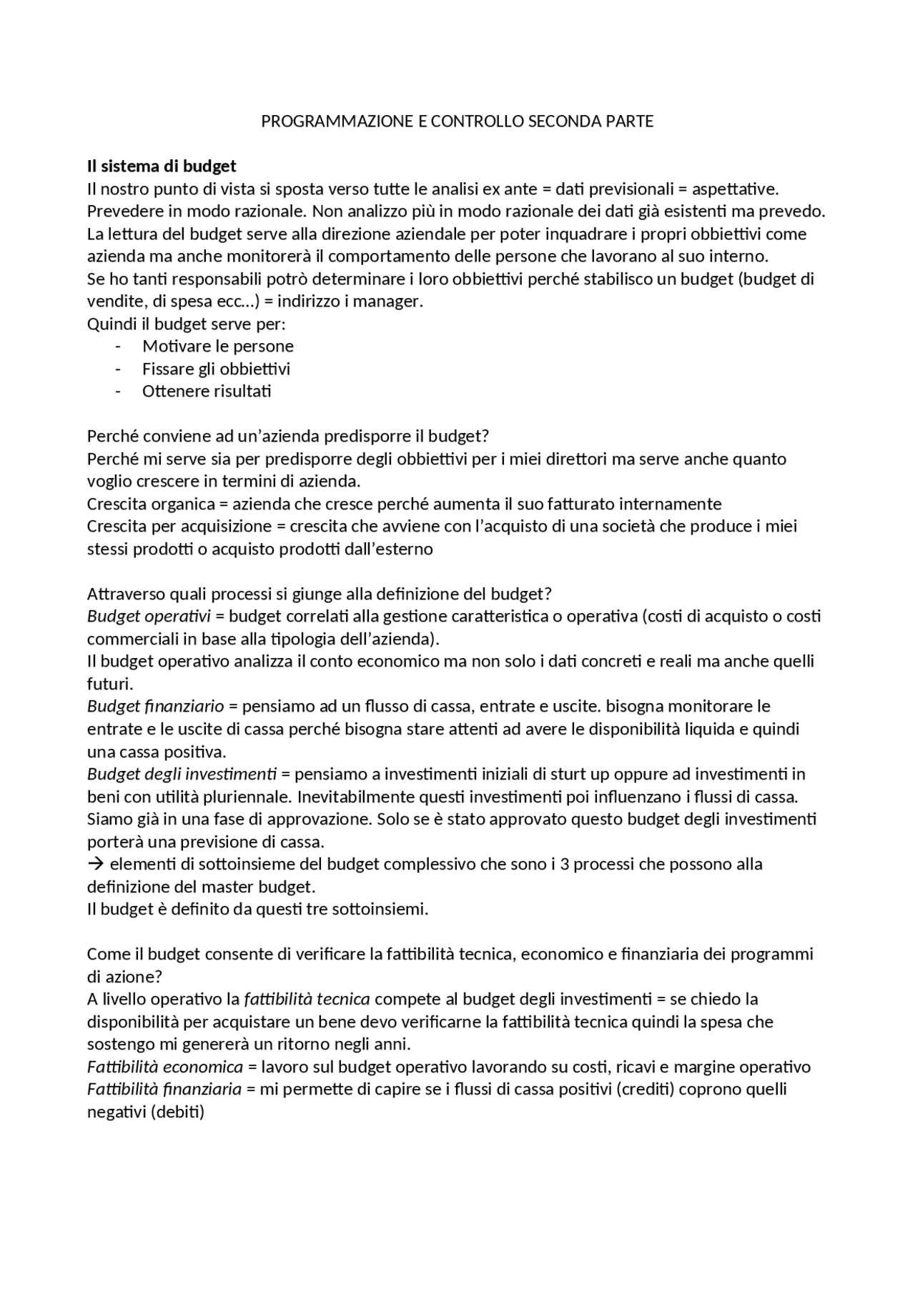 Programmazione e controllo (secondo modulo) - Irene Eleonora Lisi | Dispense di Programmazione e ...