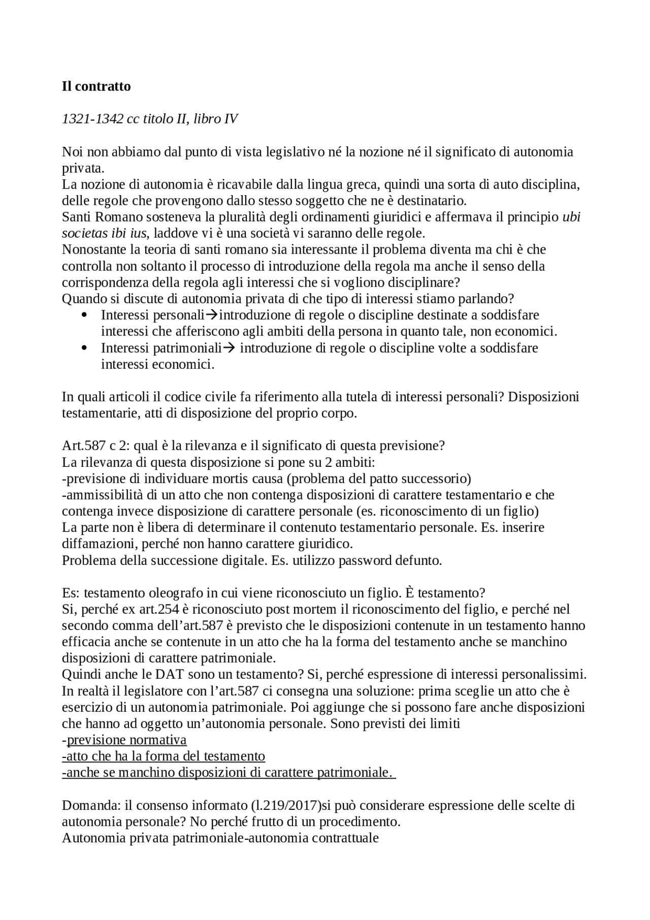 Il Contratto Appunti Appunti Di Diritto Civile Docsity