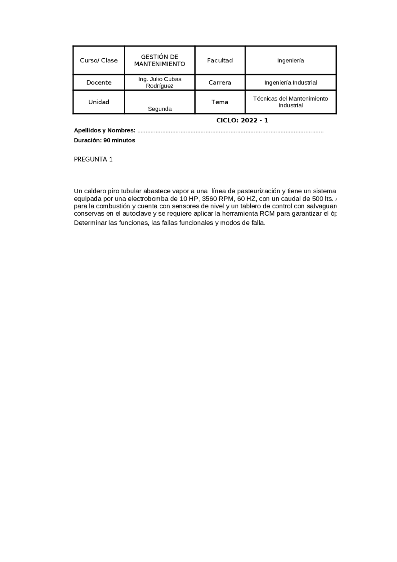 Resolución De Un Problema De Gestión Industrial De Mantenimiento