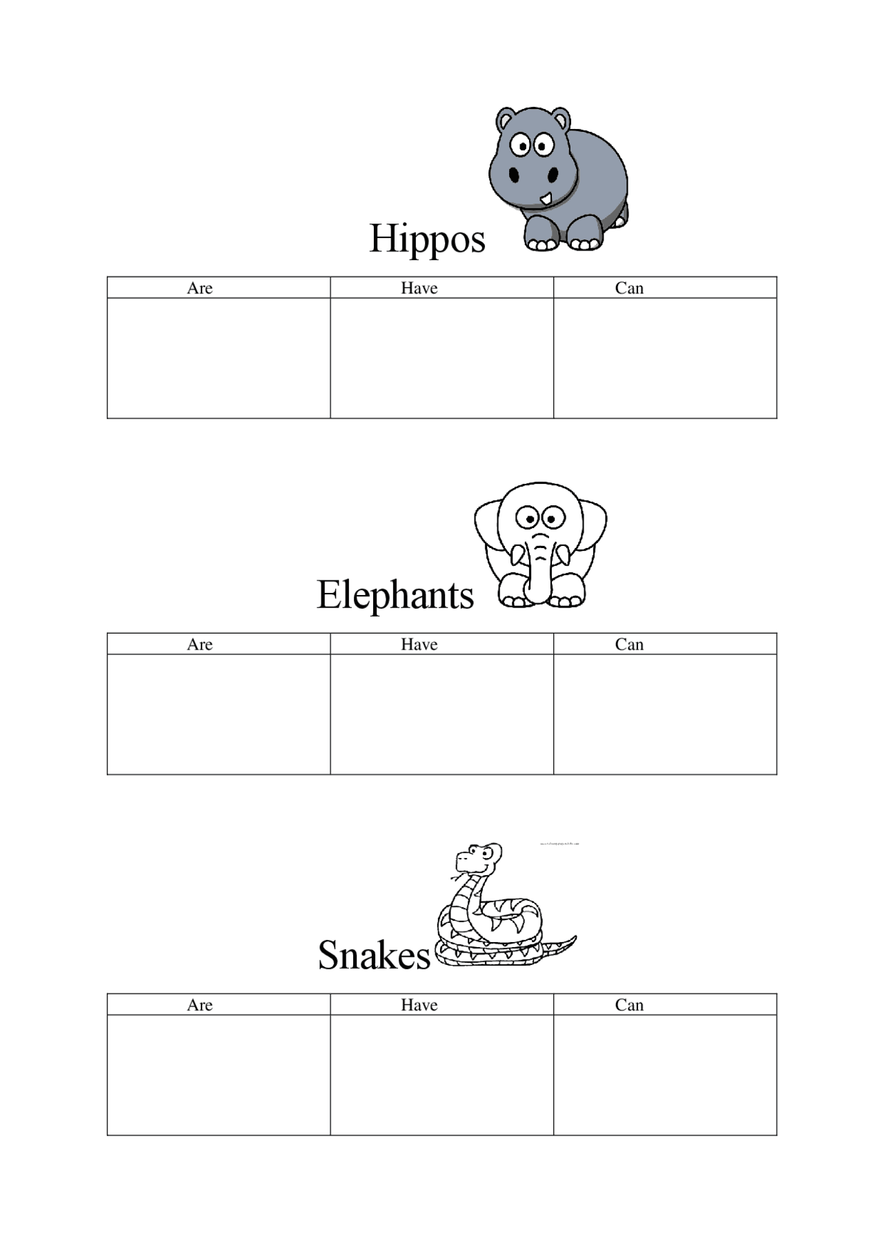 Natural Science, Animals are, have, can pt 1, Primaria - Docsity