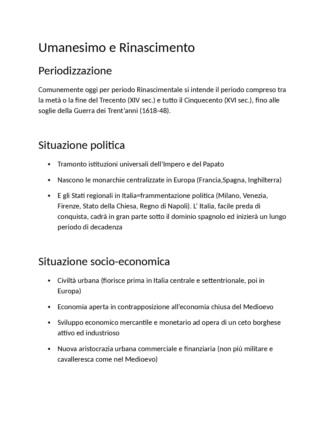 Umanesimo e Rinascimento | Schemi e mappe concettuali di Filosofia ...