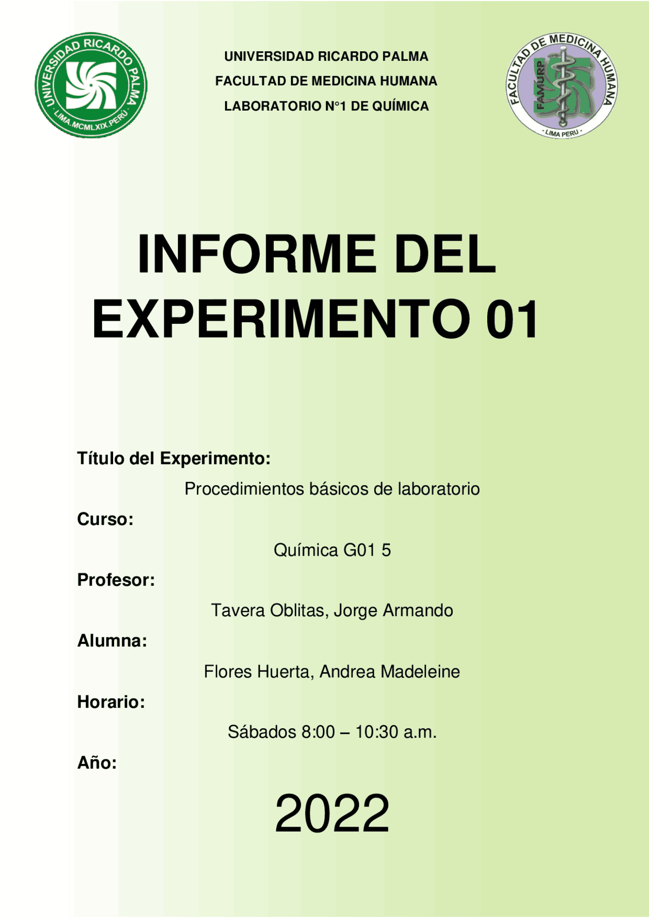 Informe Del Experimento 01 Procedimientos Básicos De Laboratorio