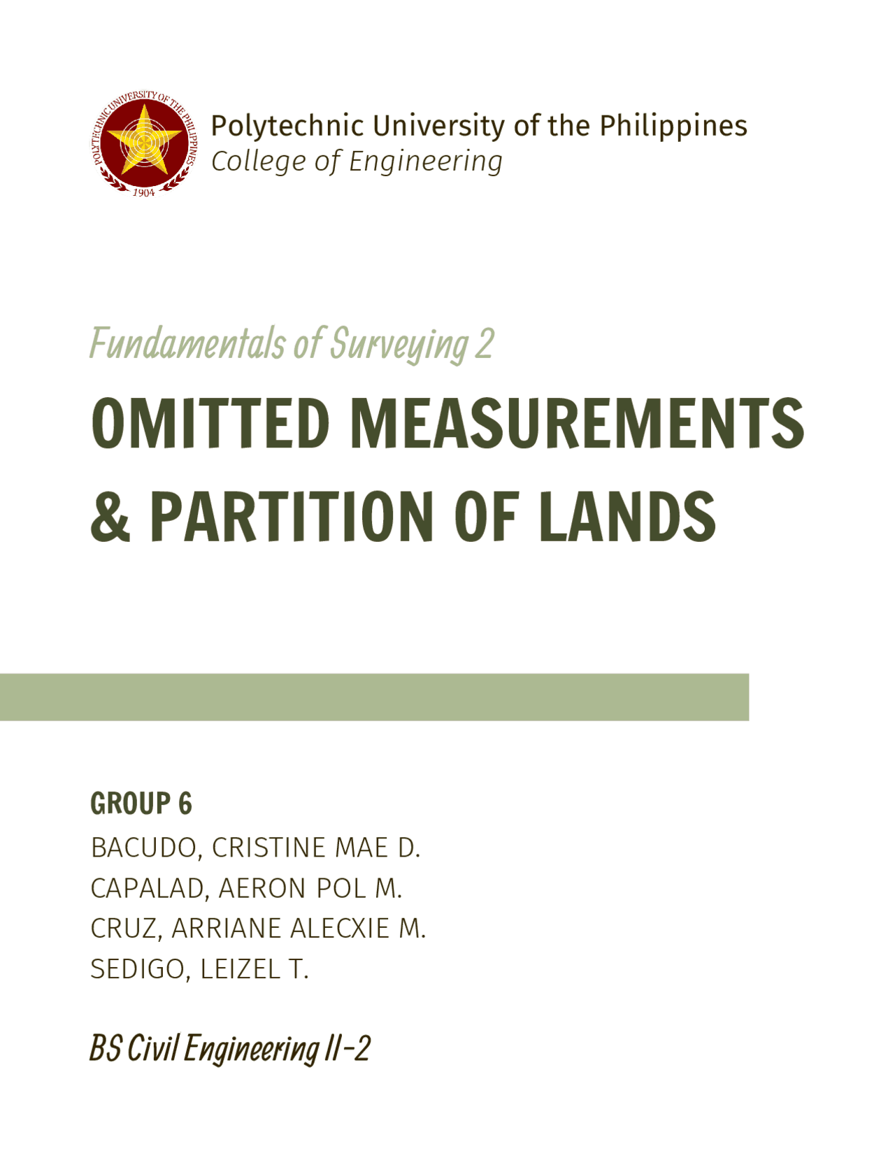 Partition of Land Examples | Cheat Sheet Civil Engineering | Docsity