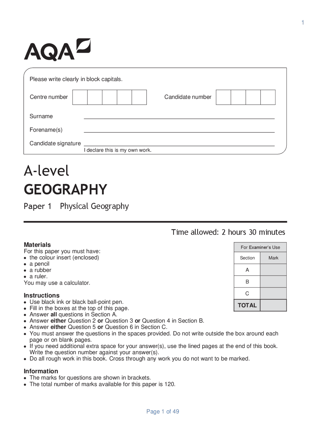 AQA A LEVEL 7037_1_QP_Geography_2021. | Exams Geography | Docsity AQA A LEVEL 7037_1_QP_Geography_2021. | Exams Geography | Docsity