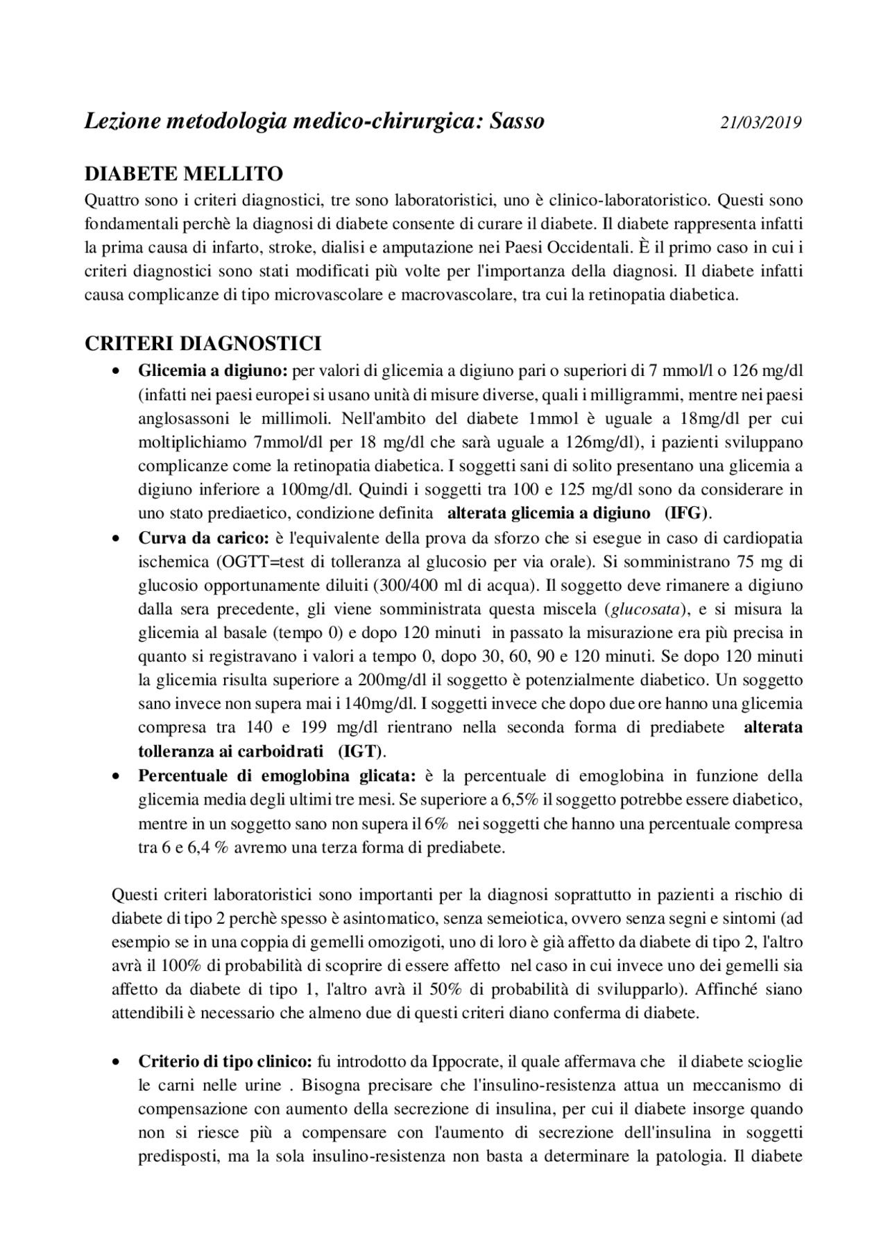 Appunti Diabete Mellito Docsity