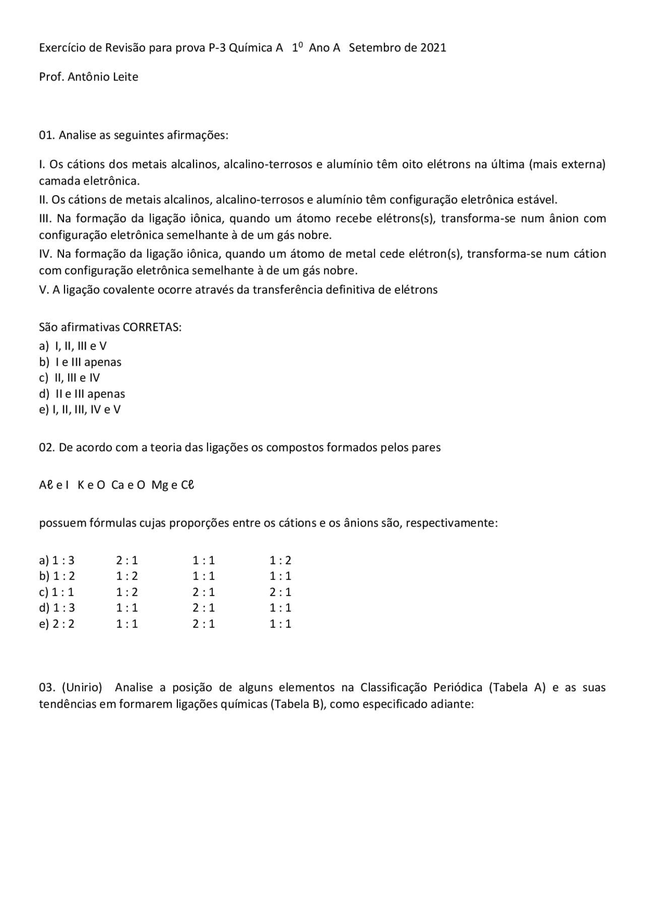 Quimica Exercício Revisão Docsity