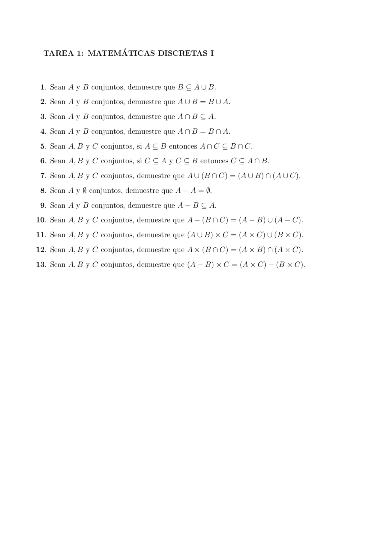 Ejercicios De Tarea Discreta Ejercicios De Matemática Discreta Docsity