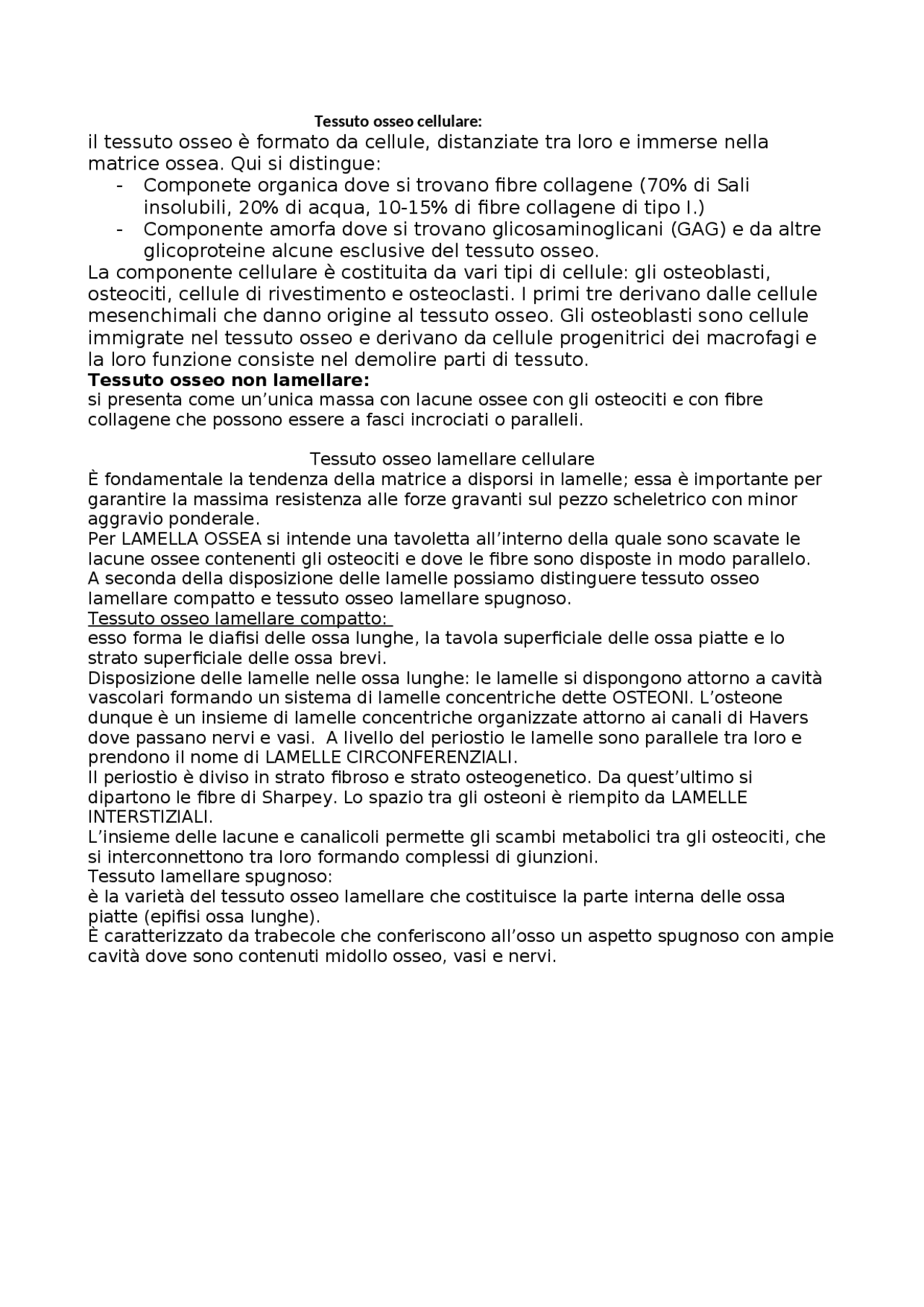 Tessuto Osseo Sintesi Schemi E Mappe Concettuali Di Citologia Docsity