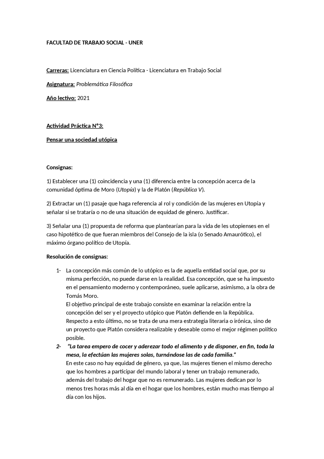 Tp filosofia uner 1año ts | Exámenes de Filosofía | Docsity