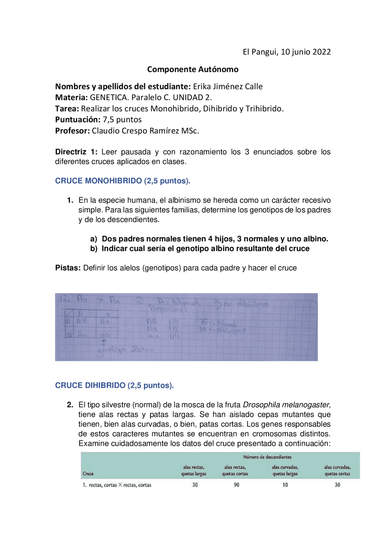 Cruces mono, di y trihíbrido | Apuntes de Genética | Docsity