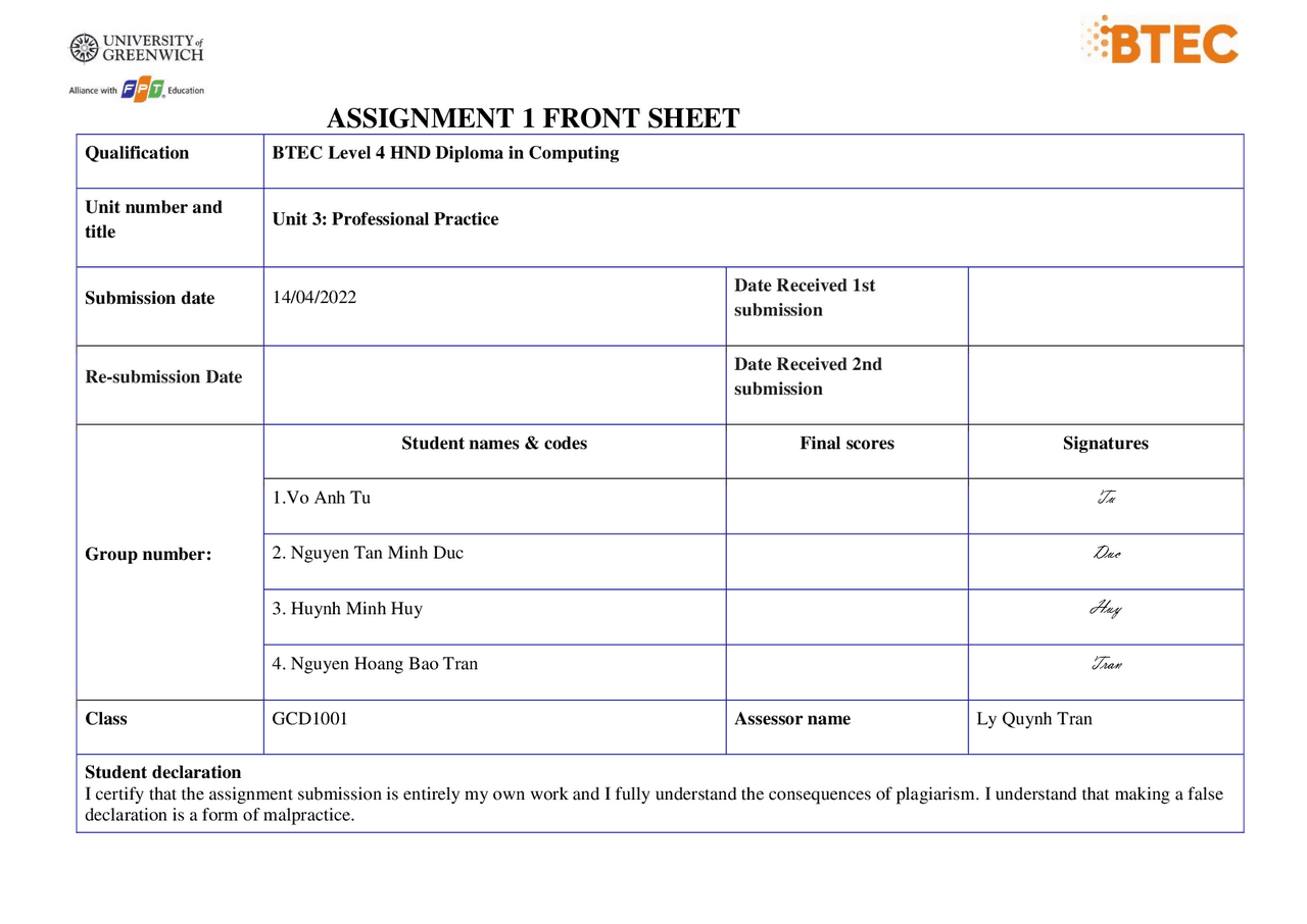 Assignment 1 Professional Practice Pass Assignments Computer Science Docsity