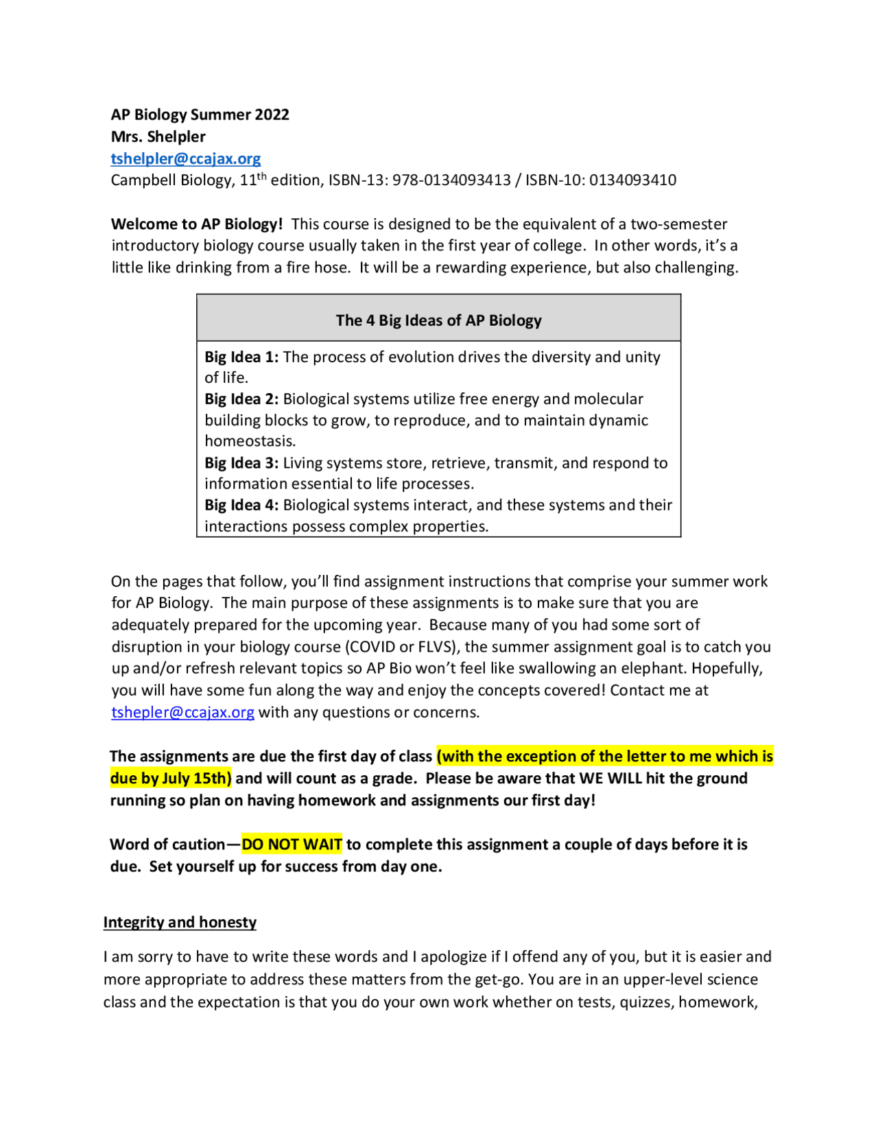 AP Biology Summer Assignment 2022: Preparation and Introduction | Study ...
