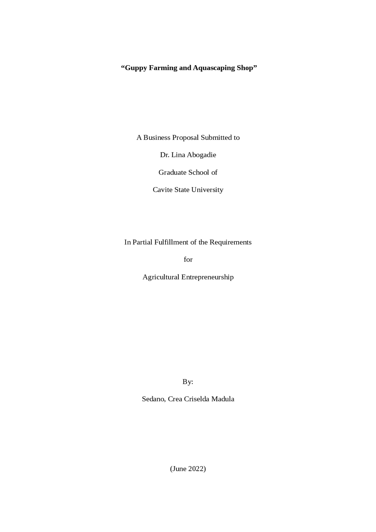 Fish Farming Proposal | High school final essays Business | Docsity