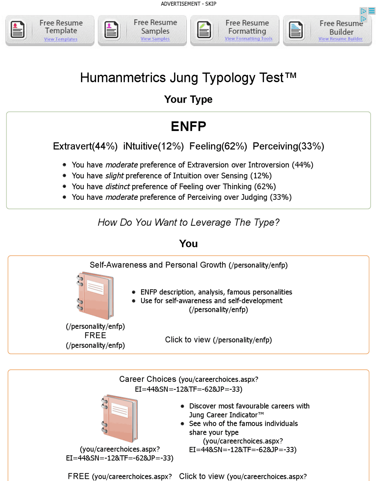 Humanmetrics Jung Typology Test: ENFP Personality Type Insights ...