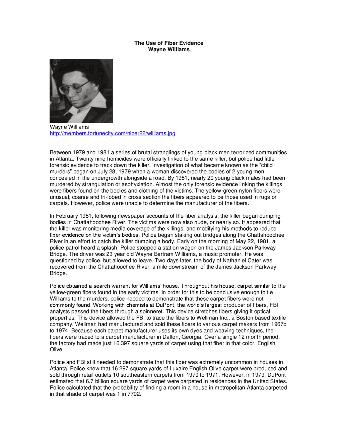 The Use of Uncommon Fiber Evidence in the Atlanta Child Murders Case ...