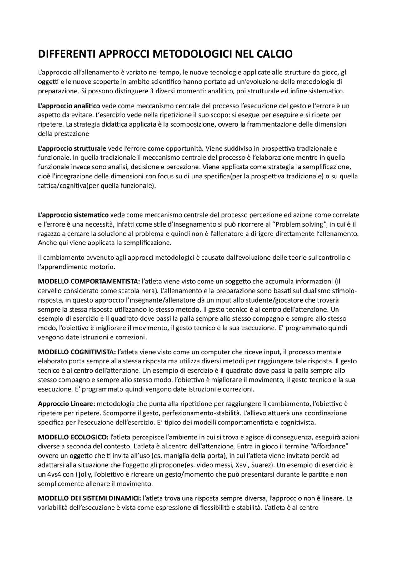 Appunti Di Calcio Su Differenti Approcci Metodologici Appunti Di