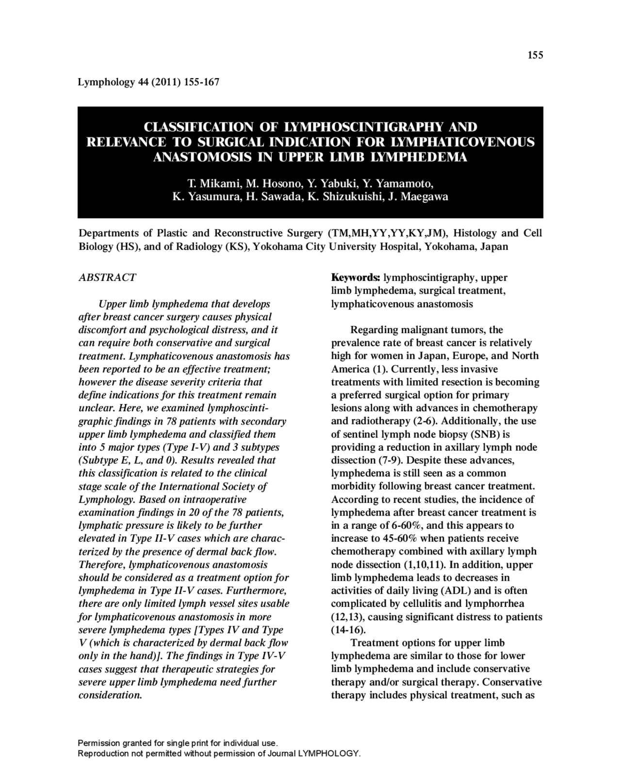 Classification of Upper Limb Lymphedema Types and Relevance for ...