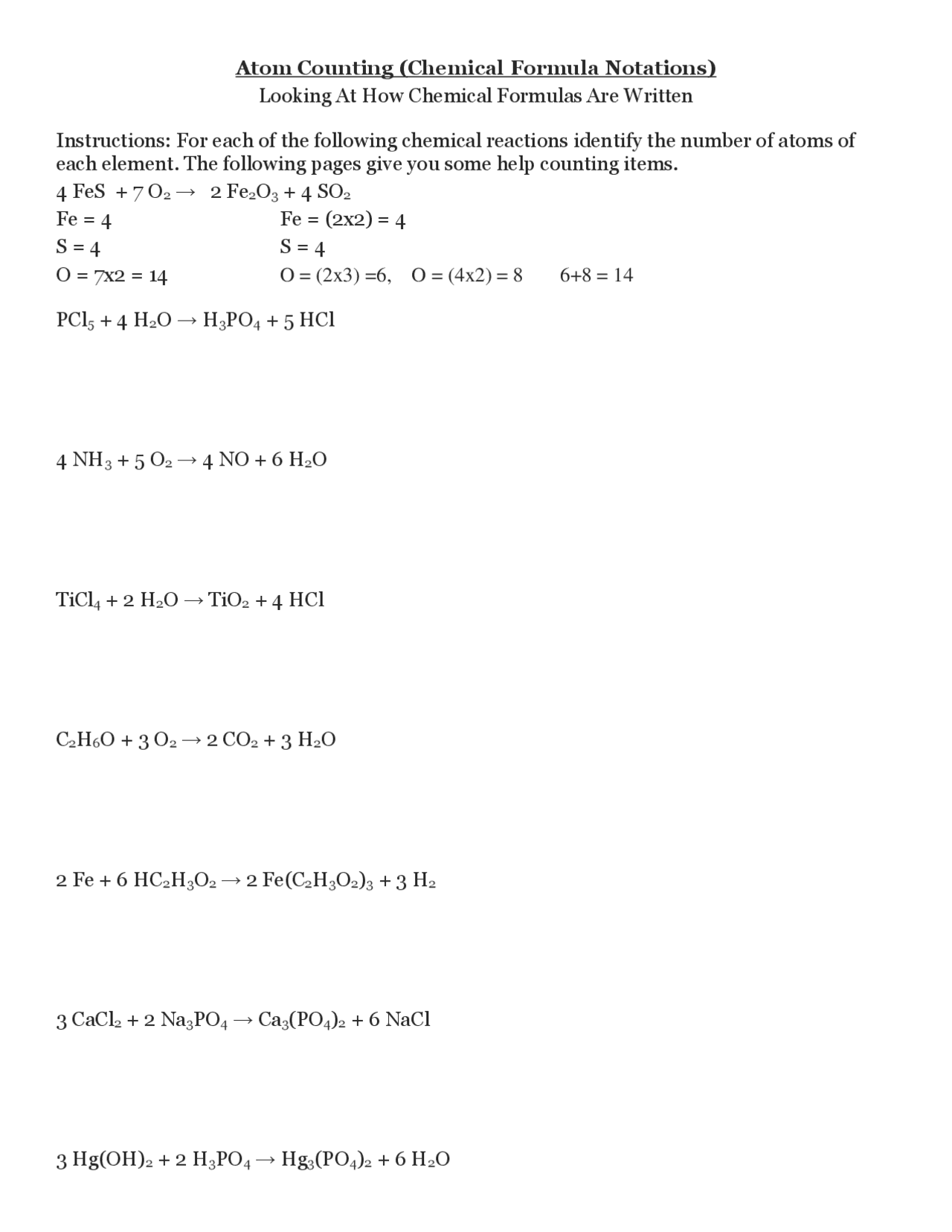 Atom Counting in Chemical Formulas: Subscripts, Parentheses, and ...