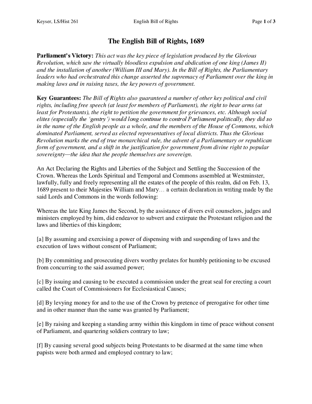 English Bill of Rights: Parliament's Triumph and Parliamentary ...