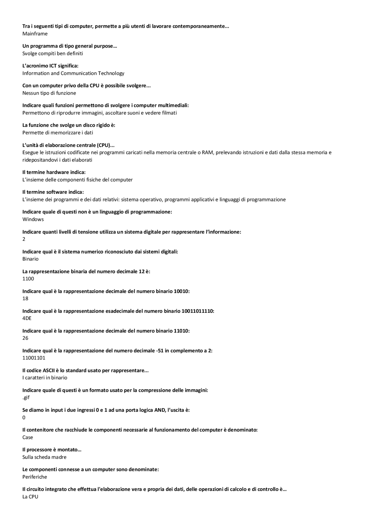 Test Esame Informatica Pegaso Prove Desame Di Elementi Di